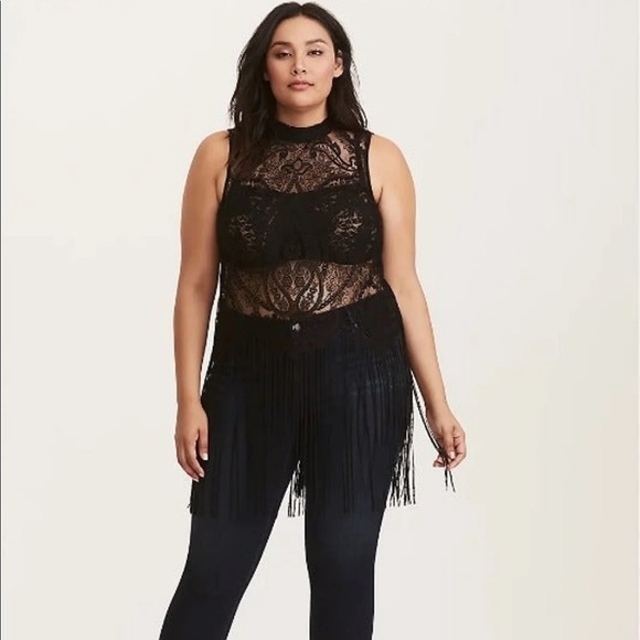 torrid | Tops | Torrid Black Lace Fringe Top | Poshmark